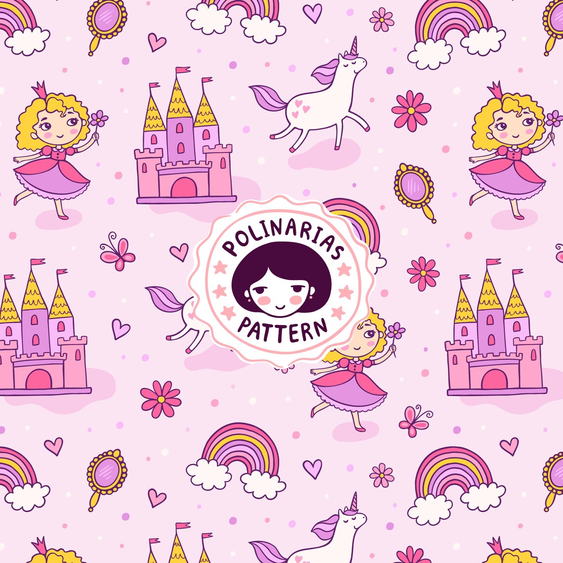 Cute Little Princess Pink Seamless Pattern - Fabric Digital Seamless ...