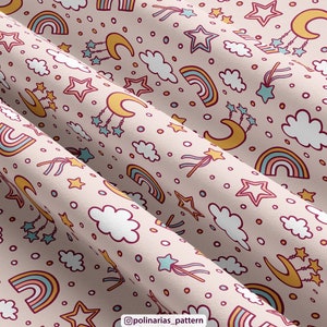 Good Night Boho Rainbow Seamless Pattern File - Kids Fabric Design ...