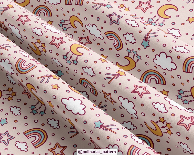 Good Night Boho Rainbow Seamless Pattern File - Kids Fabric Design ...