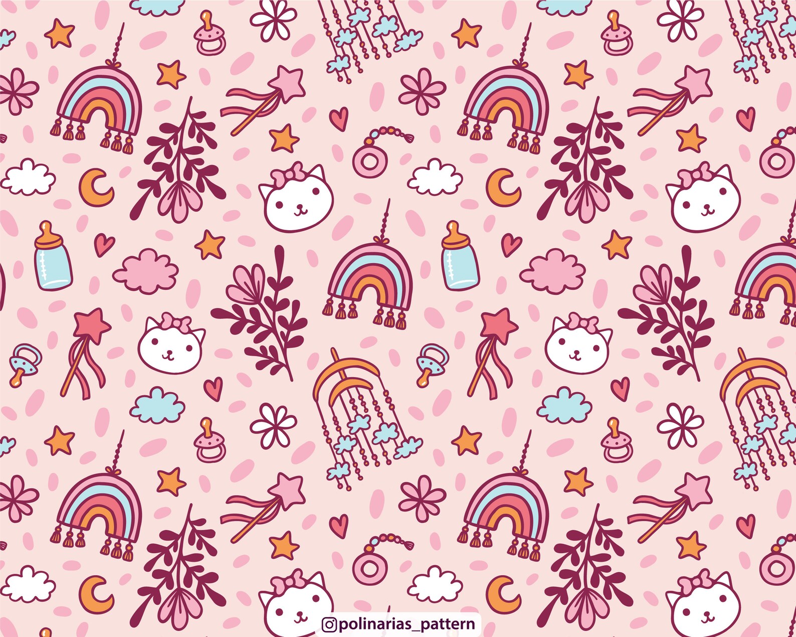 Cute Baby Cat Boho Girly Seamless Pattern Design for Kids - Etsy