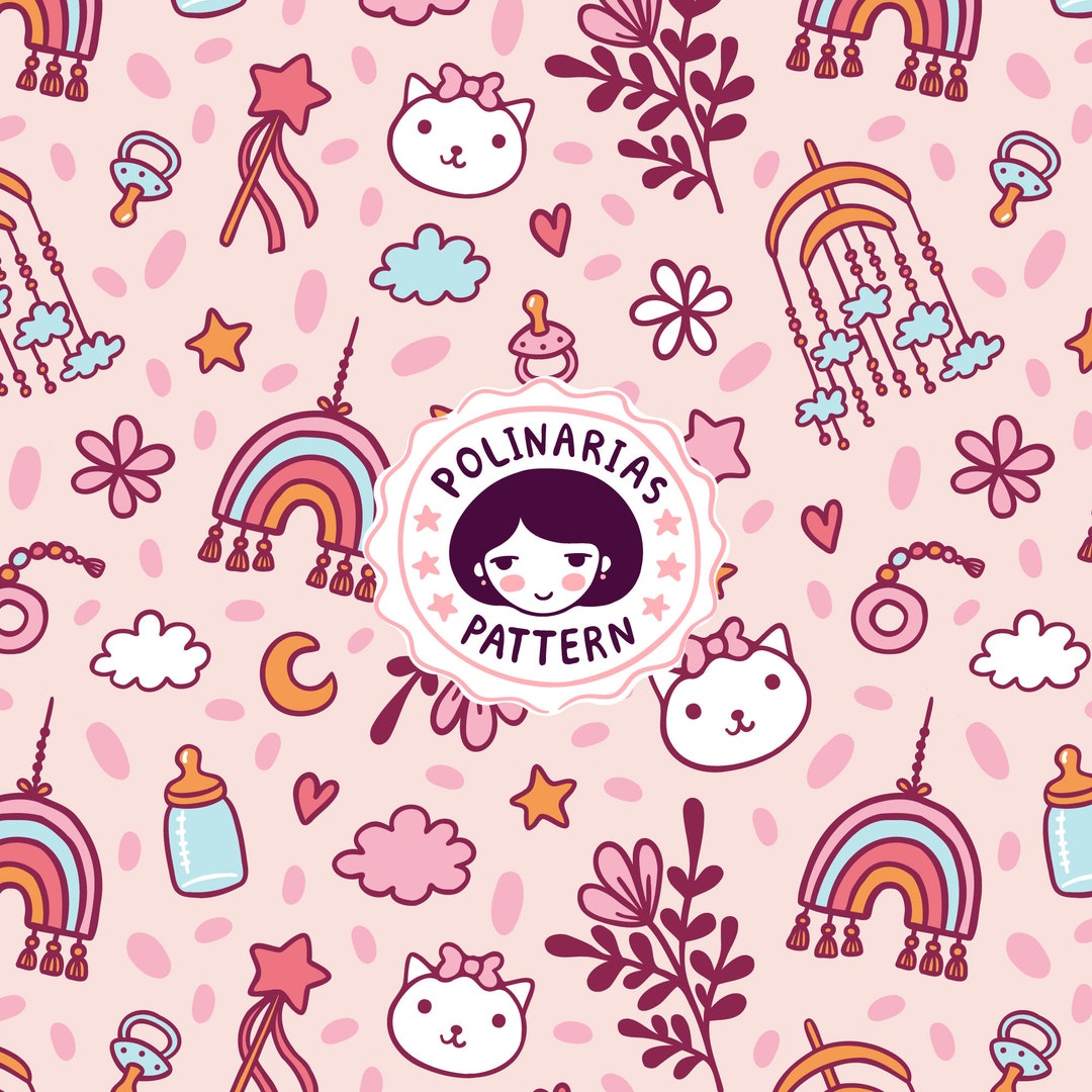 Cute Baby Cat Boho Girly Seamless Pattern - Design for Kids Fabric - Etsy