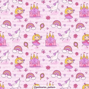 Cute Little Princess Pink Seamless Pattern - Fabric Digital Seamless ...