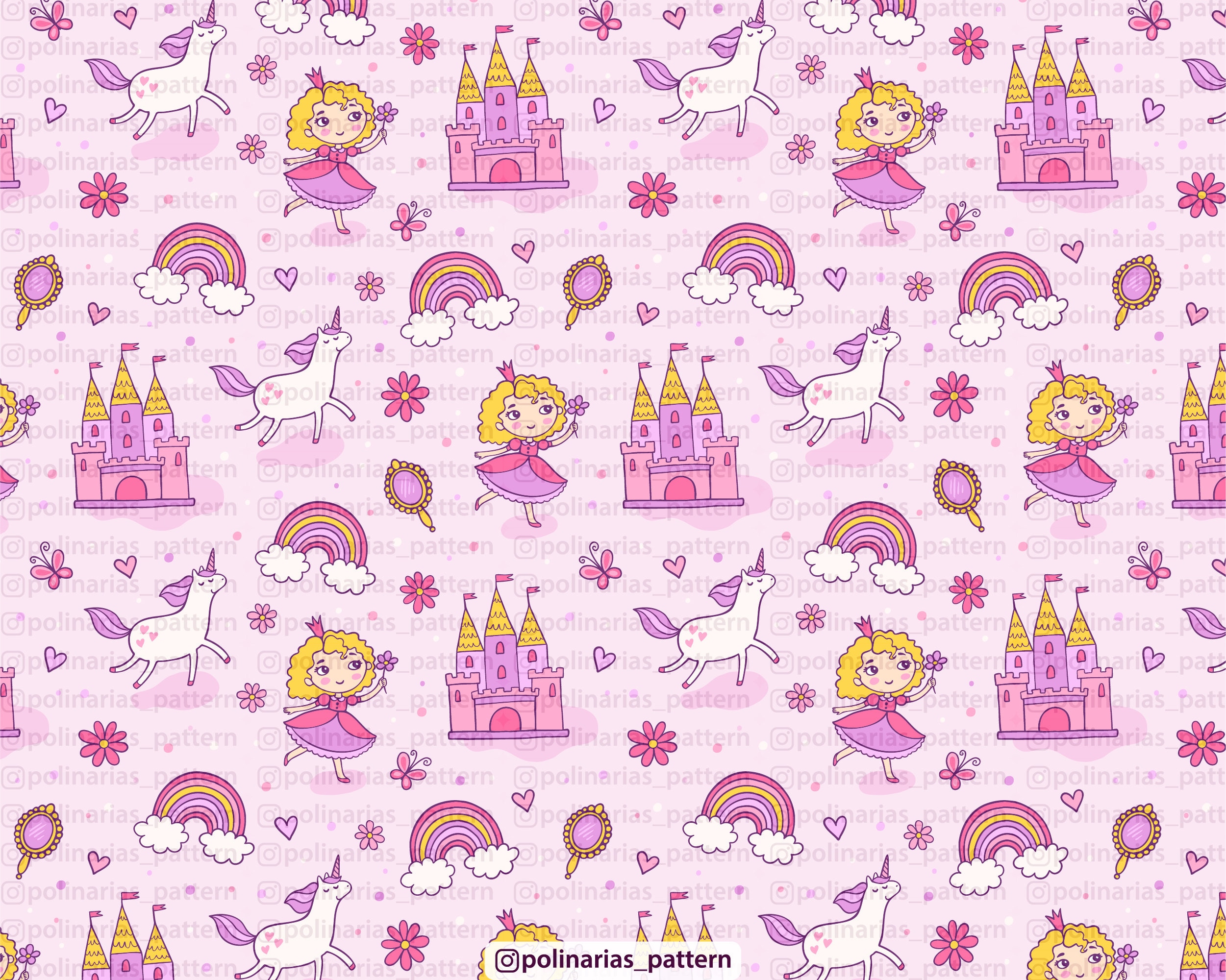 Cute Little Princess Pink Seamless Pattern - Fabric Digital Seamless ...