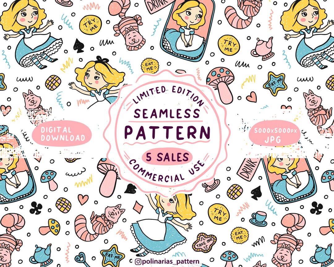 Alice in Wonderland Seamless File, Exclusive Digital Repeating Pattern ...