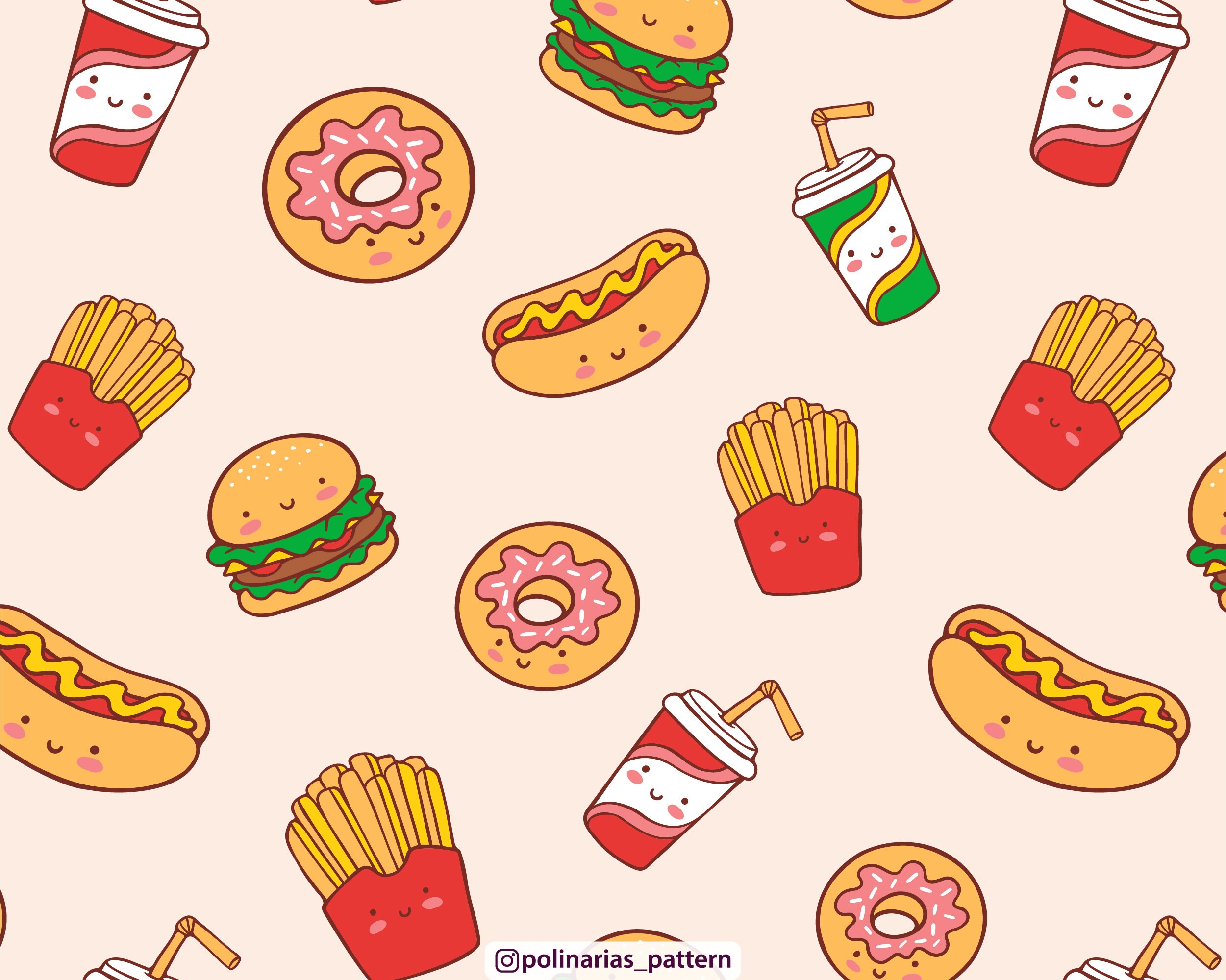 Happy Food Seamless Pattern Fabric Digital Seamless File - Etsy