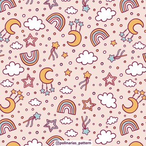 Good Night Boho Rainbow Seamless Pattern File - Kids Fabric Design ...