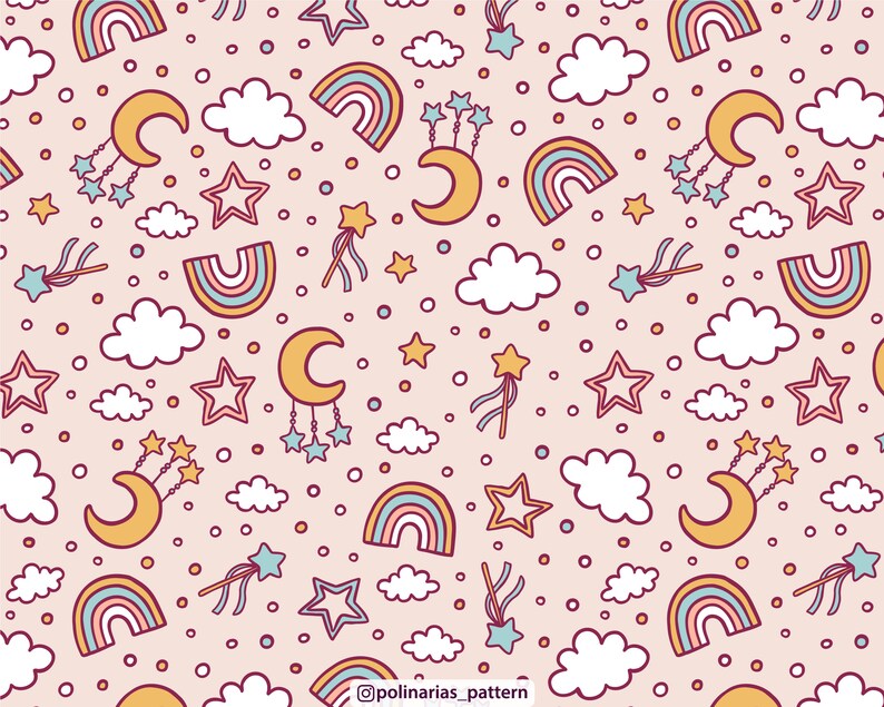 Good Night Boho Rainbow Seamless Pattern File - Kids Fabric Design ...