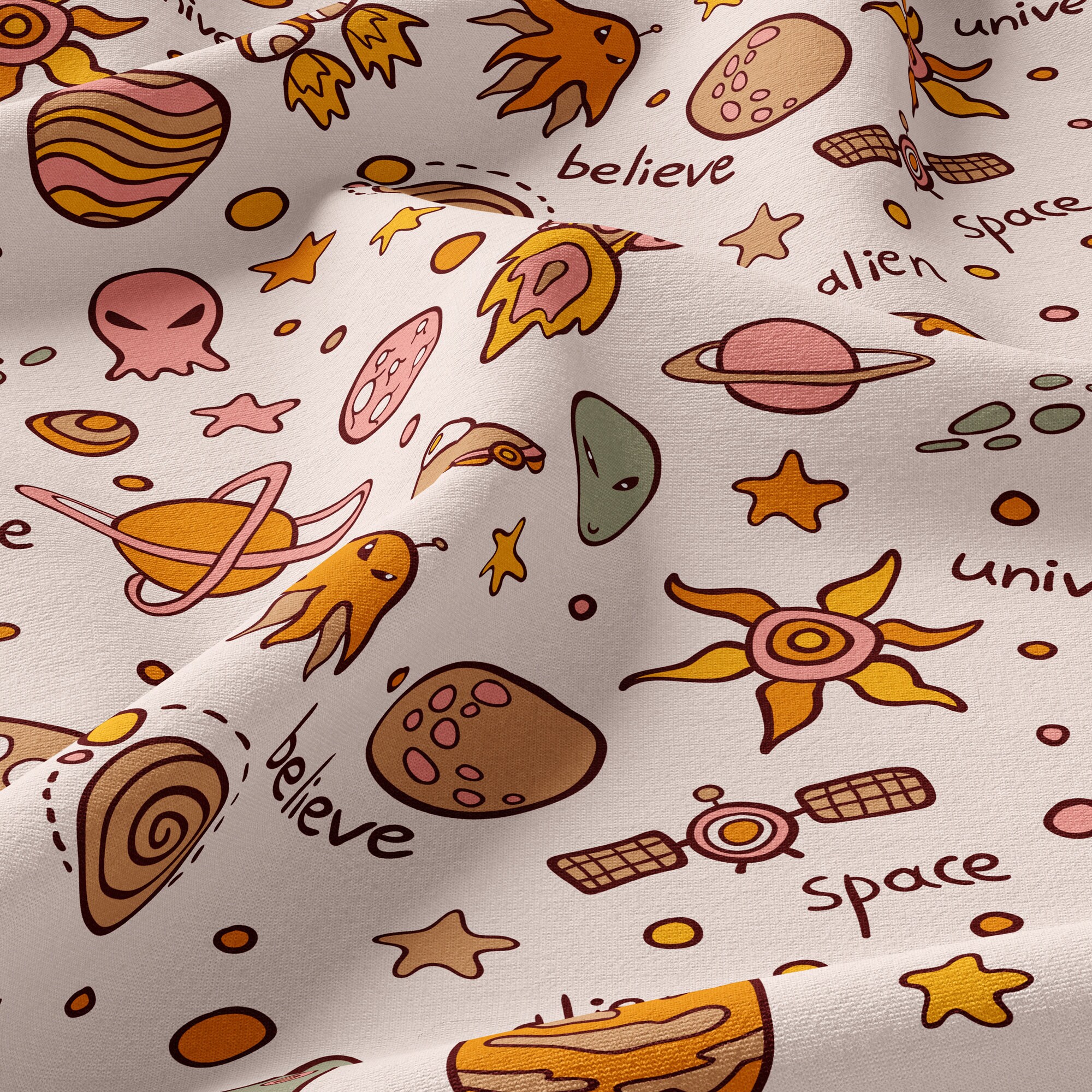 Alien Space Rocket Seamless File, Retro UFO Repeating Pattern Design ...