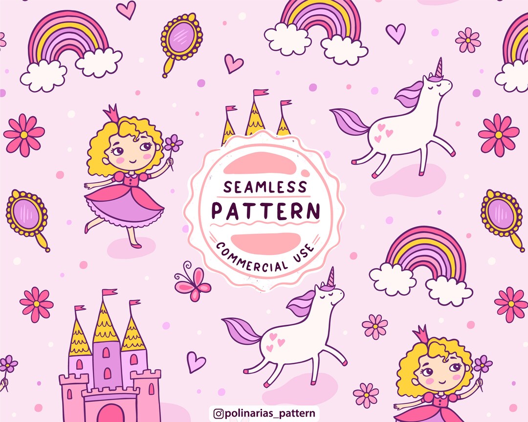 Cute Little Princess Pink Seamless Pattern Fabric Digital - Etsy