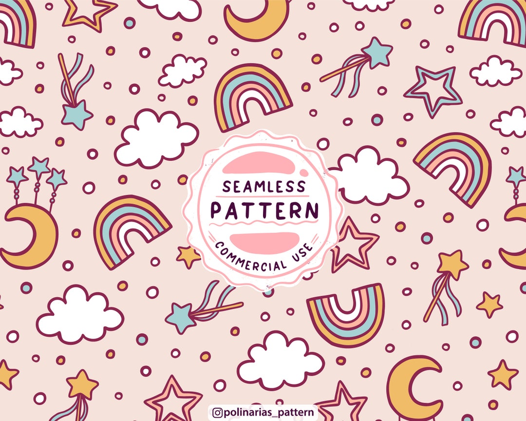 Good Night Boho Rainbow Seamless Pattern File Kids Fabric - Etsy