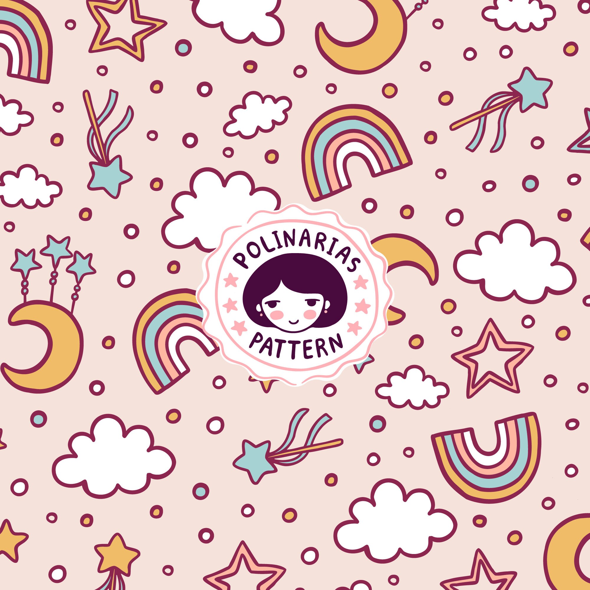 Good Night Boho Rainbow Seamless Pattern File - Kids Fabric Design ...
