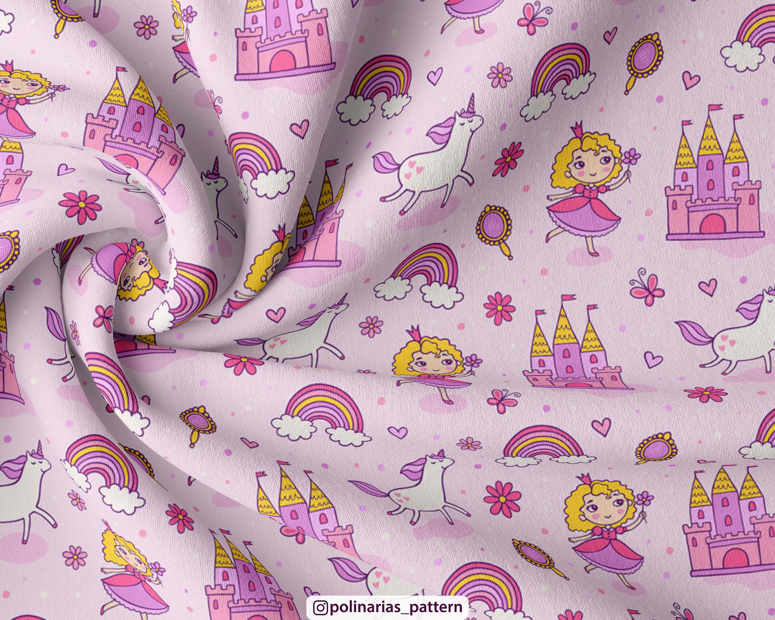 Cute Little Princess Pink Seamless Pattern - Fabric Digital Seamless ...