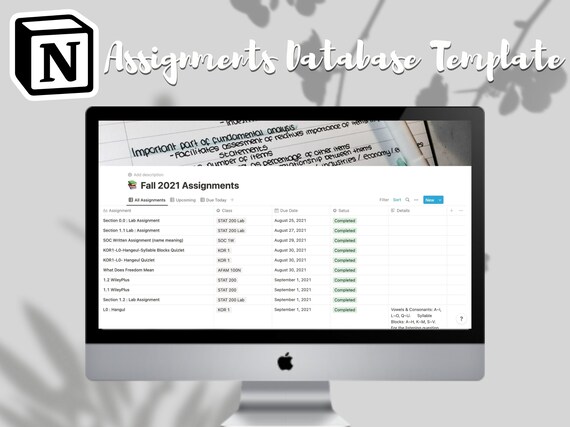Assignments Database Notion Template - Etsy
