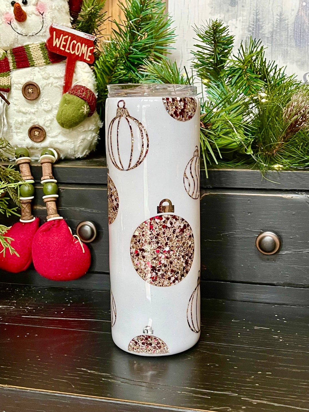 Christmas Ornament Peek a Boo Tumbler Cup Holiday Ready to Ship Gift ...