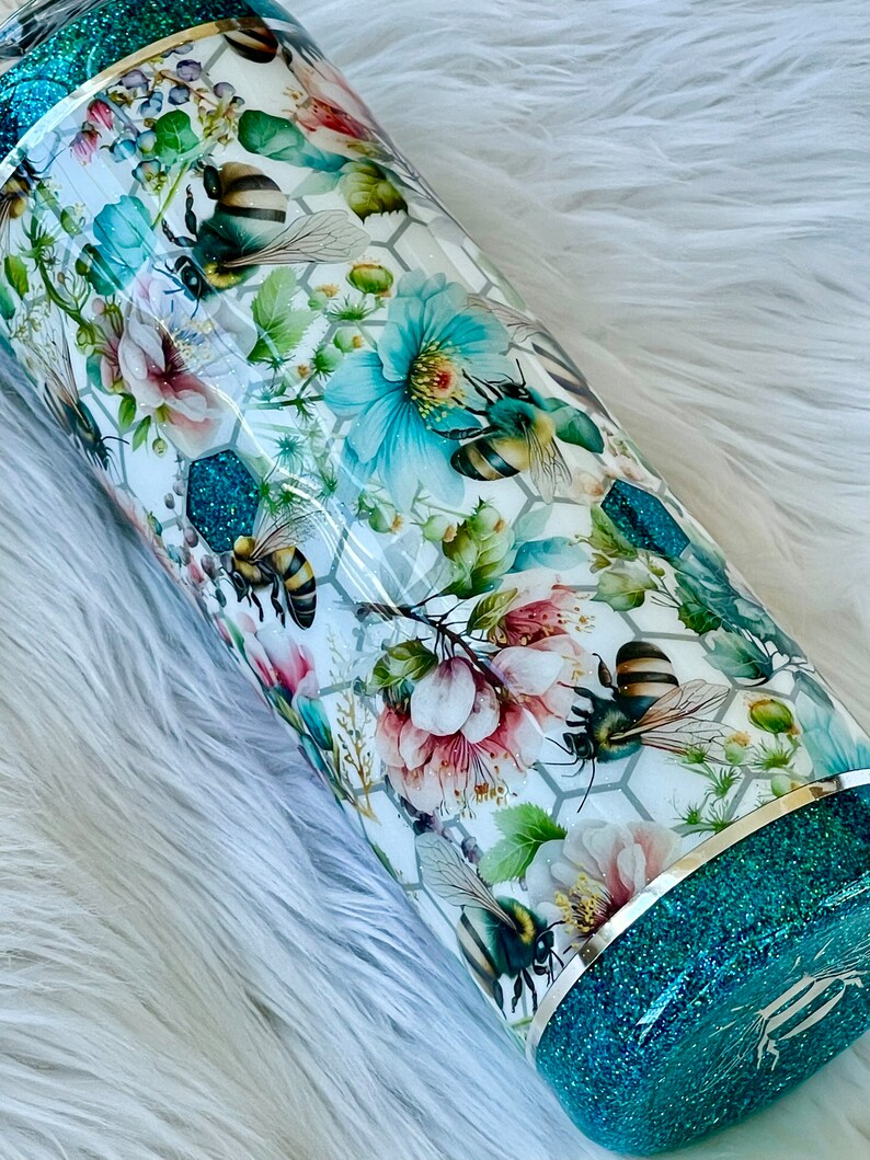 Bumble Bee Honeycomb Flowers Glitter Epoxy Tumbler Cup Spring - Etsy