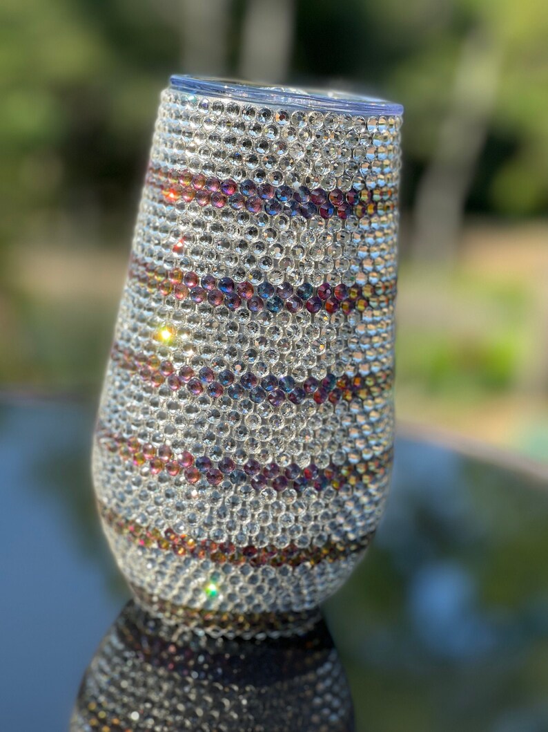 Rhinestone Jewels Bling Stemless Wine Glass Tumbler Cup Gift Gifts for ...