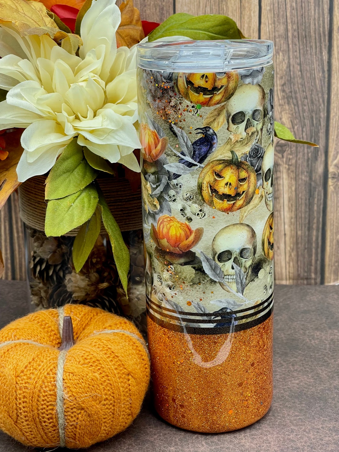 Pumpkin Halloween Fall Tumbler Cup Skulls Gift Autumn Glitter Epoxy ...
