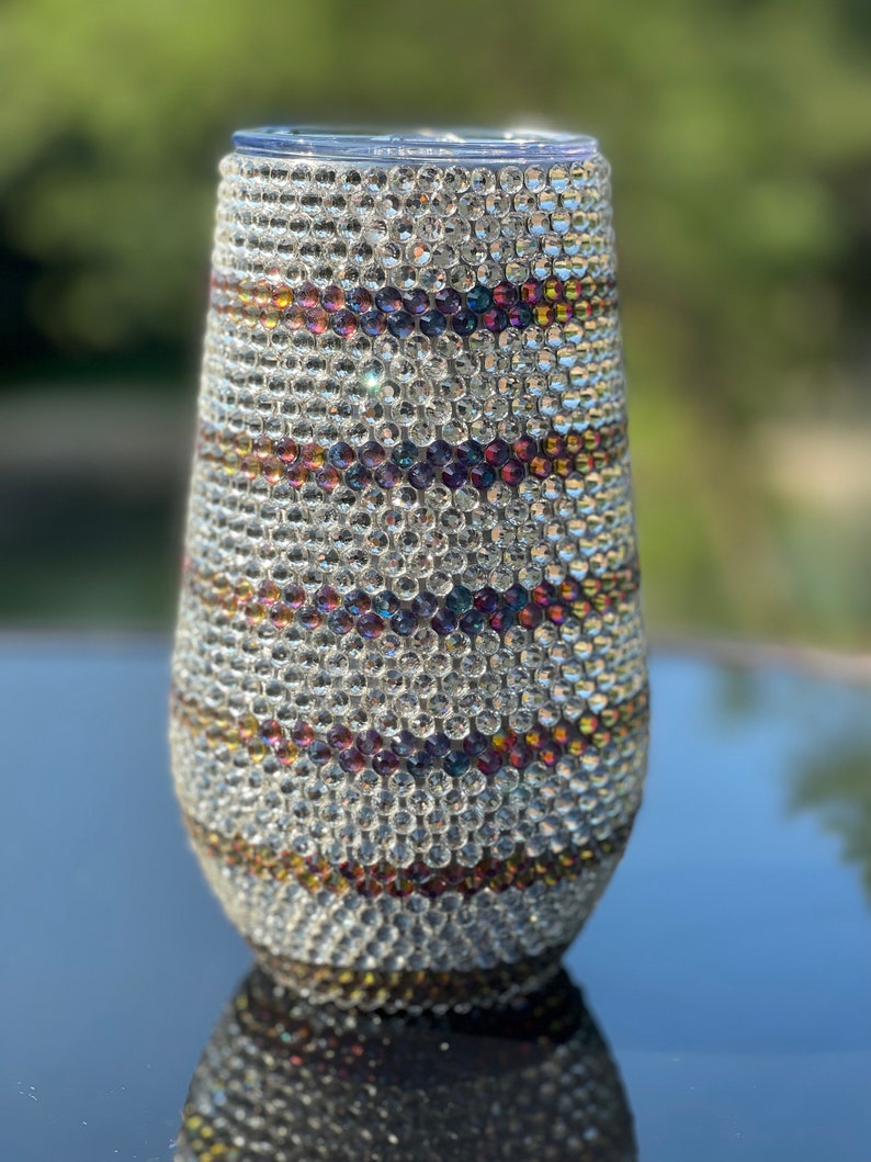Rhinestone Jewels Bling Stemless Wine Glass Tumbler Cup Gift Gifts for ...