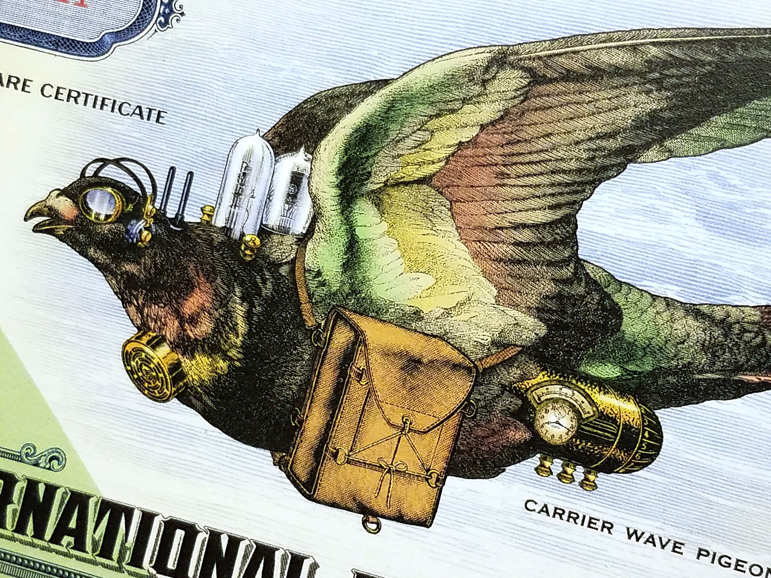 Steampunk Art - Electric Pigeon Stock Certificate - Steampunk Wall Art ...