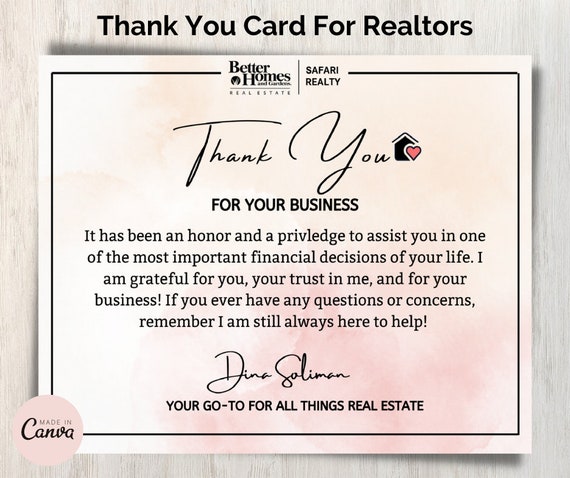 Real Estate Thank You Card TEMPLATE Modern Real Estate Thank - Etsy