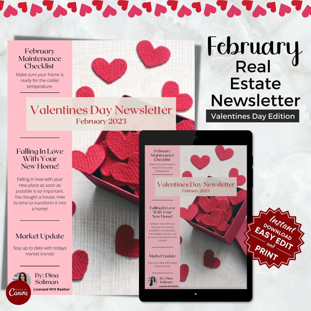Valentines Day Newsletter, Real Estate Newsletter TEMPLATE, Modern Real ...