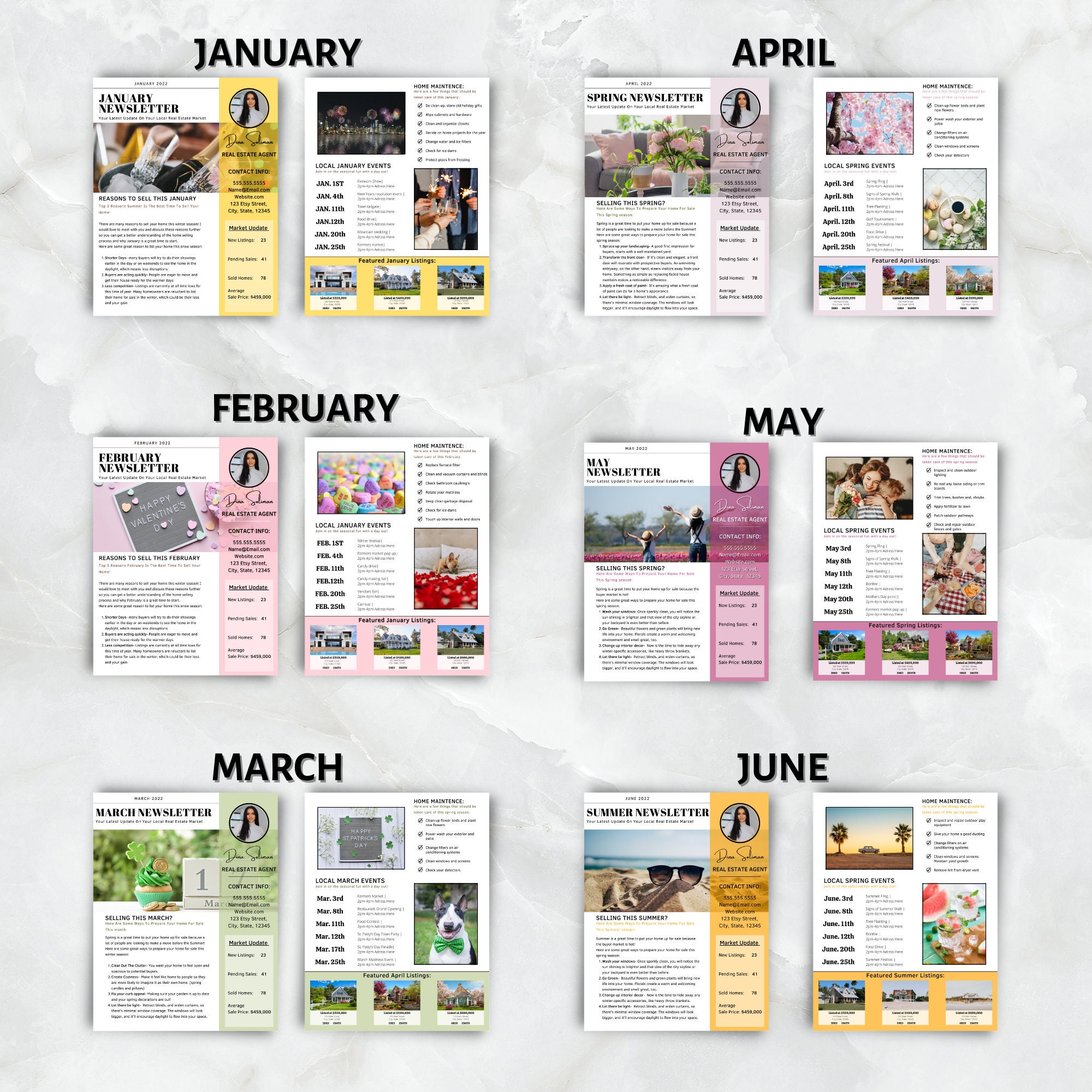 12 Month Newsletter Bundle TEMPLATES, Realtor, Modern Real Estate ...