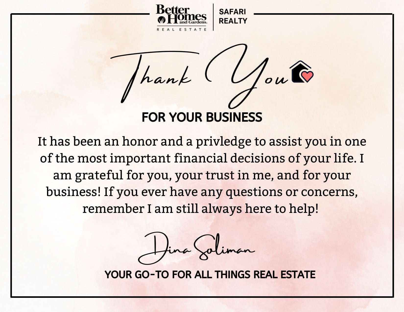 Real Estate Thank You Card TEMPLATE, Modern Real Estate Thank You Card ...