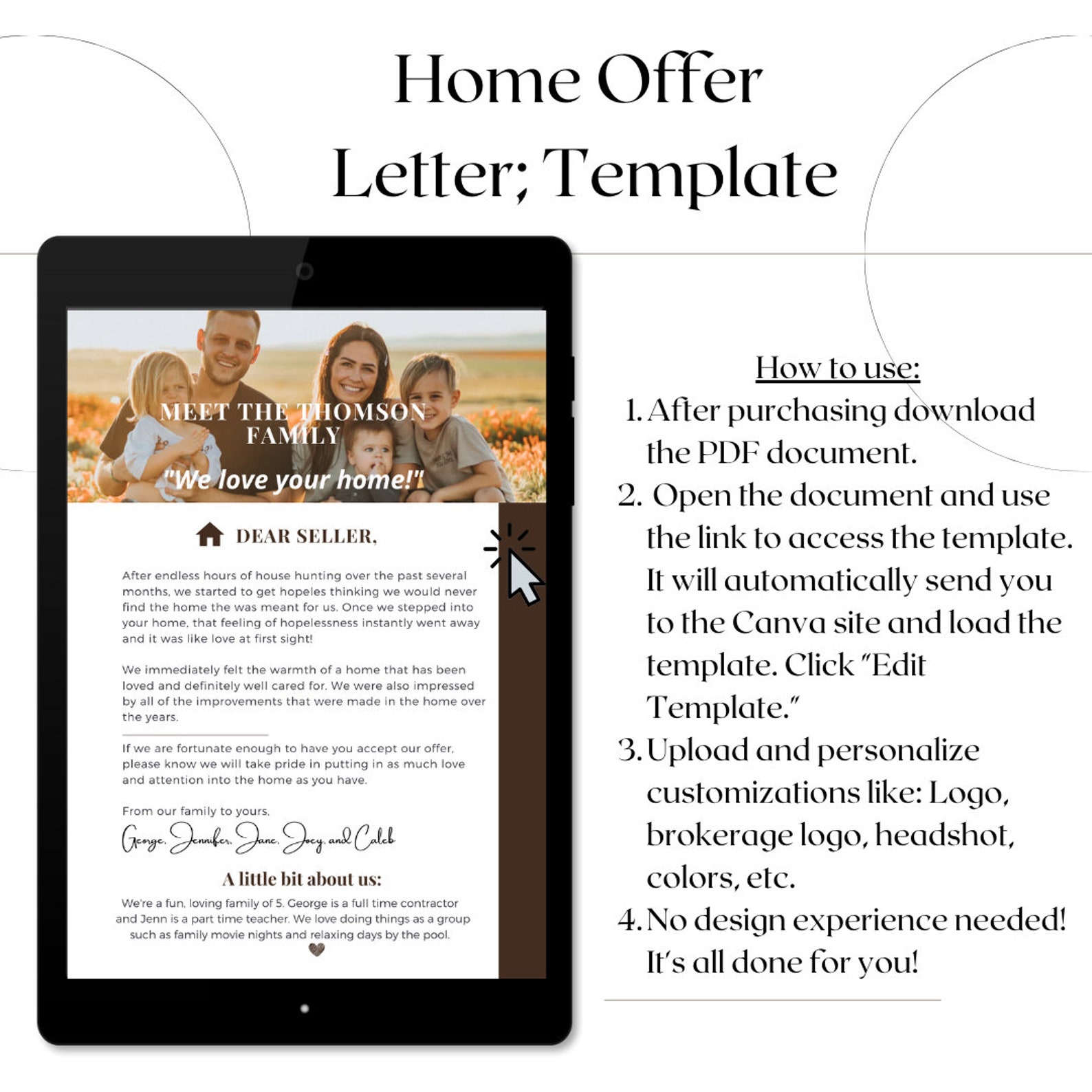 Home Offer Letter TEMPLATE, Buyer Offer Letter, Letter to Seller, Real ...