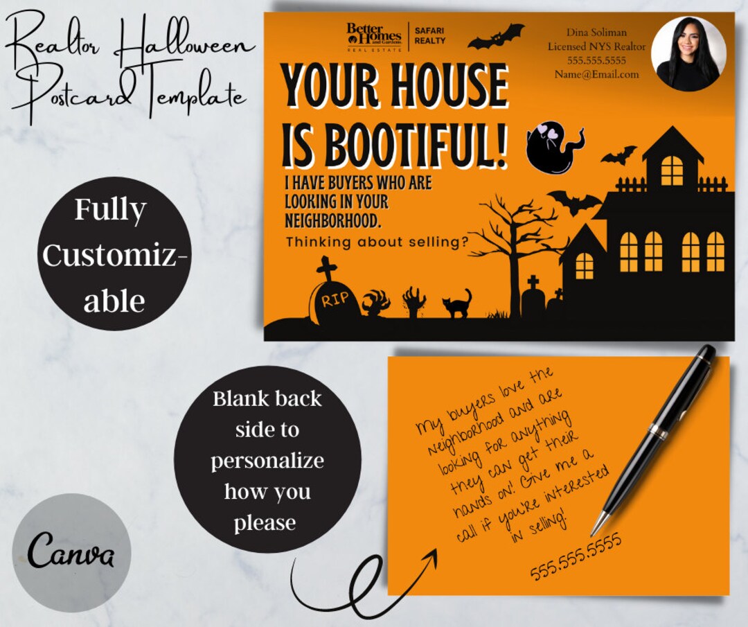 Real Estate Halloween Postcard TEMPLATE, Modern Real Estate Post Card ...