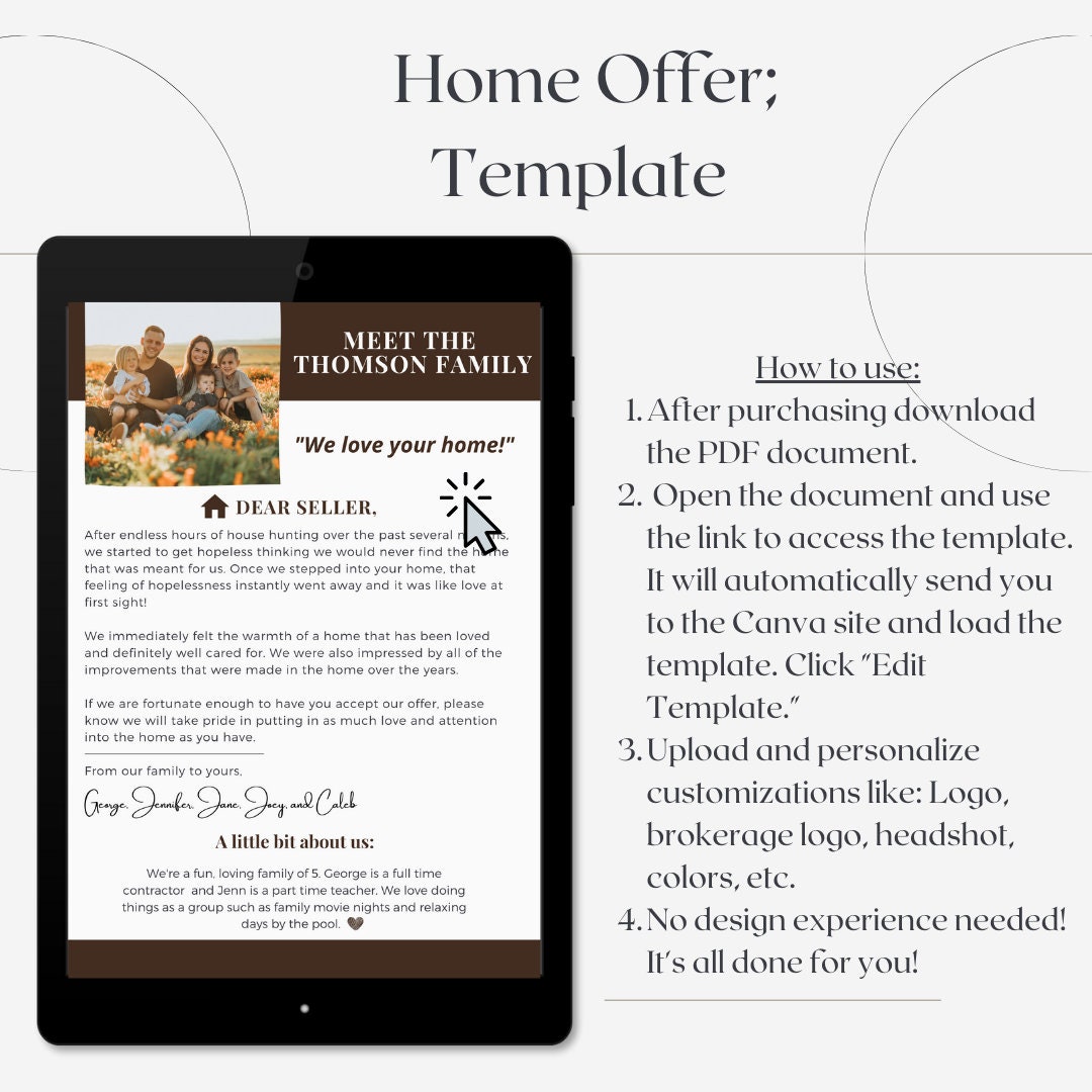 Home Offer Letter TEMPLATE, Buyer Offer Letter, Letter to Seller, Real ...