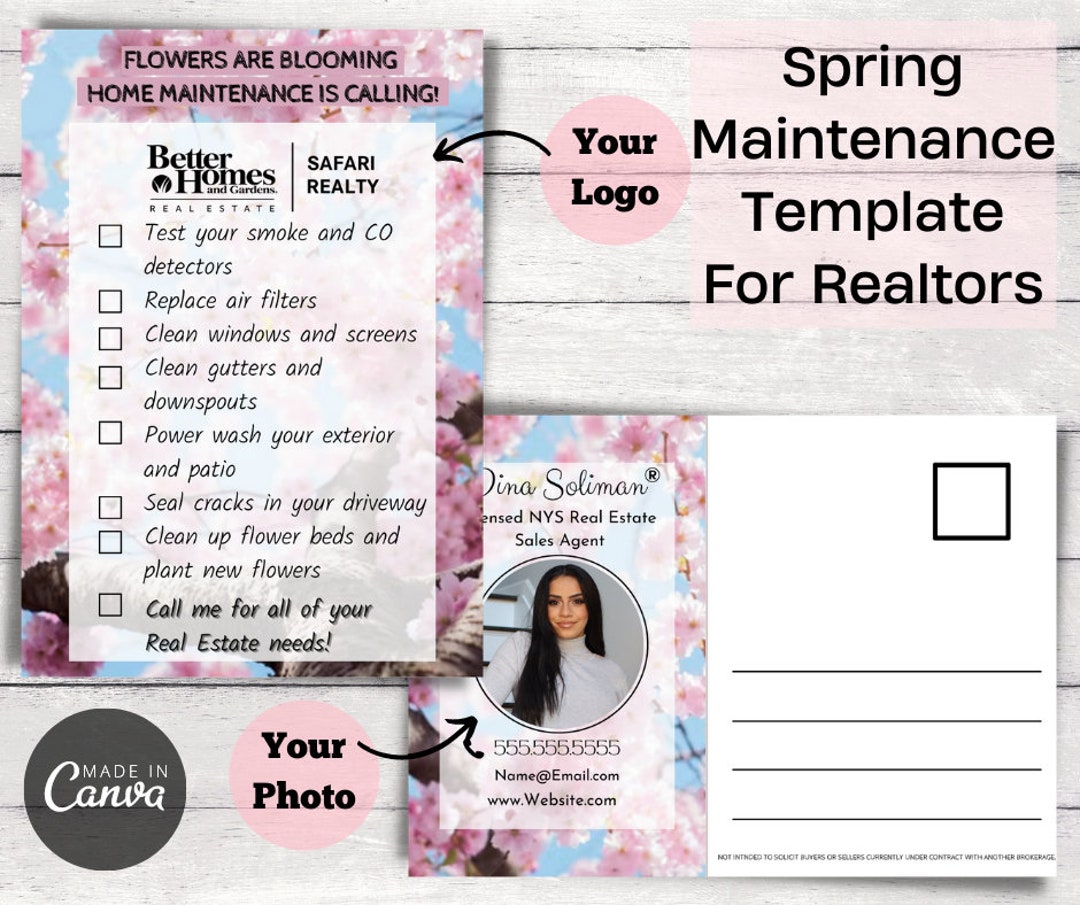 Spring Home Maintenance Card, Real Estate Post Card TEMPLATE, Modern ...