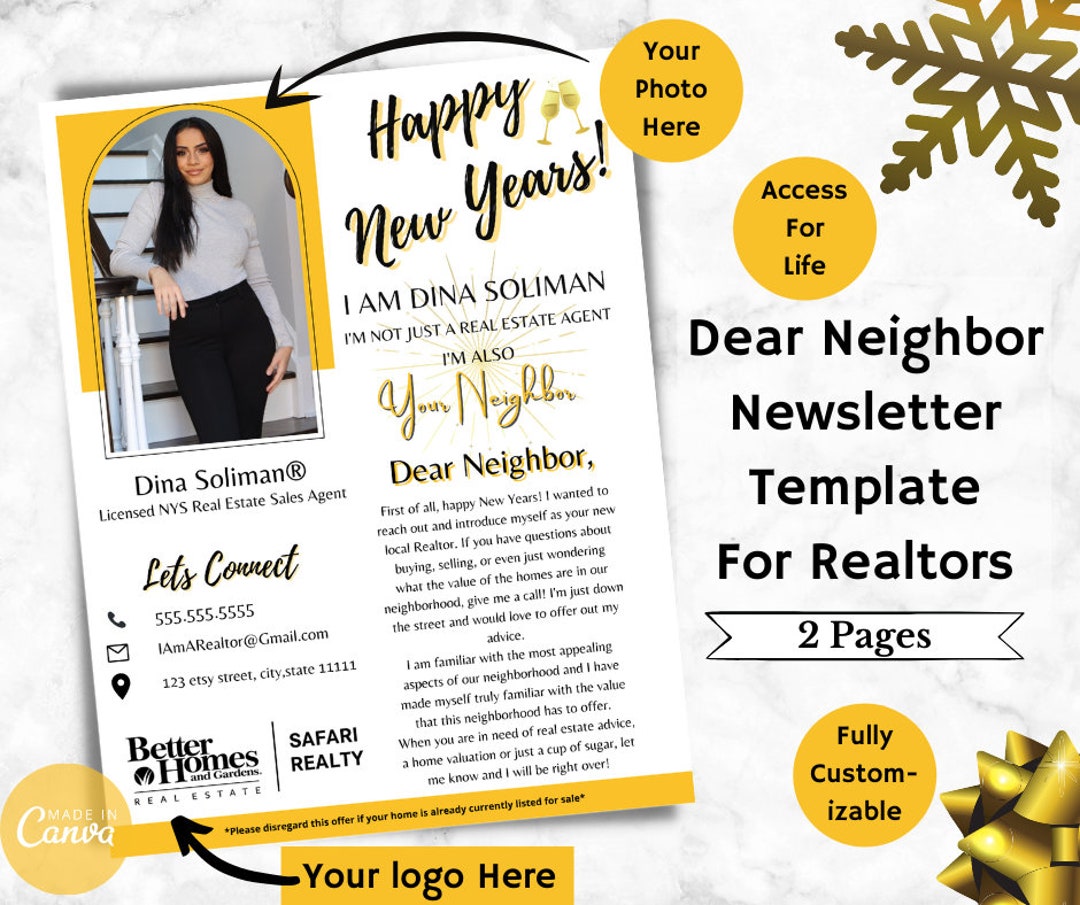 Dear Neighbor Realtor Letter, Real Estate Newsletter TEMPLATE, Modern ...