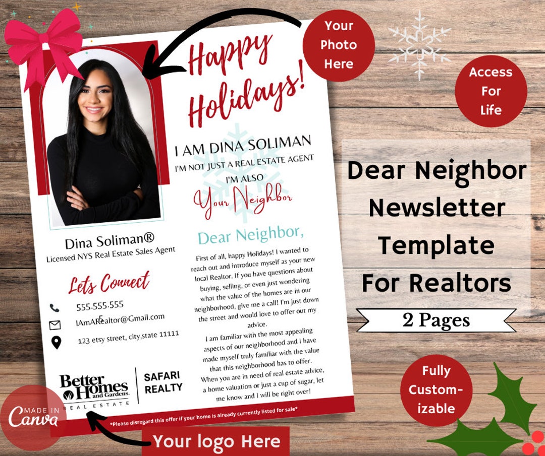 Dear Neighbor Realtor Letter, Real Estate Newsletter TEMPLATE, Modern ...