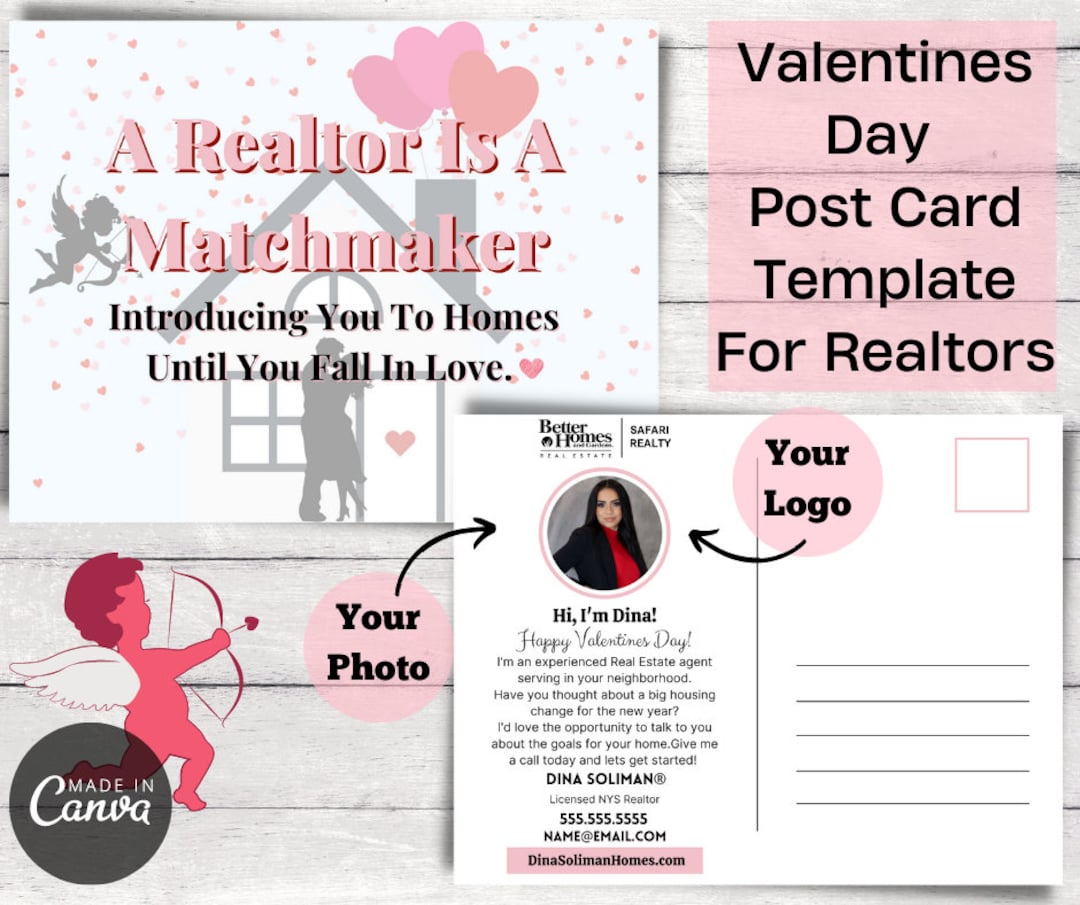 Valentines Day Realtor Card, Real Estate Postcard TEMPLATE, Modern Real ...