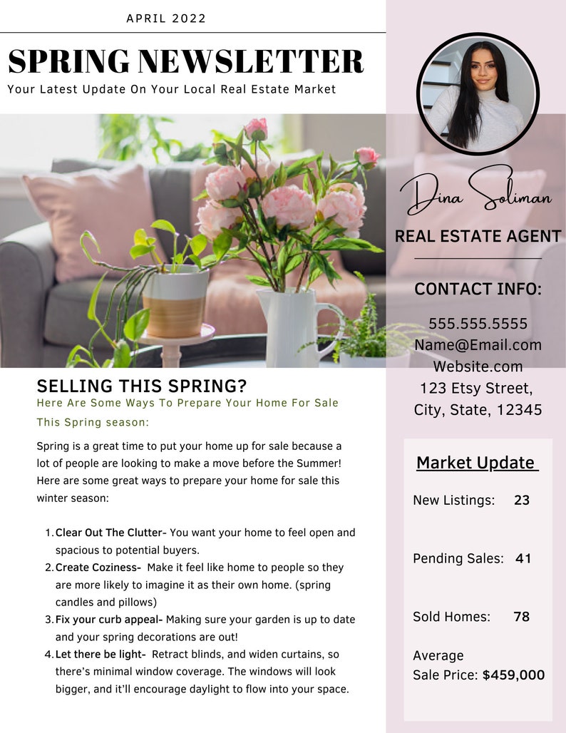 Real Estate Newsletter TEMPLATE, Spring Theme, Modern Realtor ...