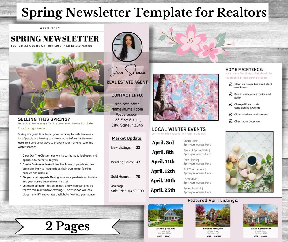 Real Estate Newsletter TEMPLATE, Spring Theme, Modern Realtor ...