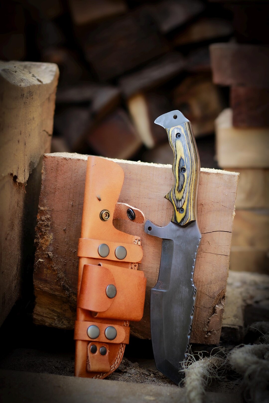 Custom Handmade Tracker Knife With Paka Wood Handle and COW Leather ...