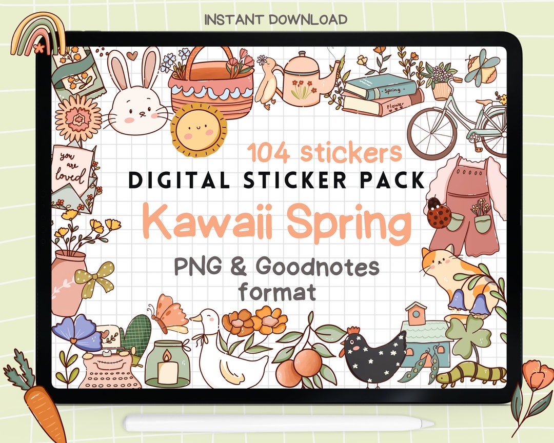 Kawaii Spring Digital Stickers, Cute Goodnotes Stickers, Digital ...