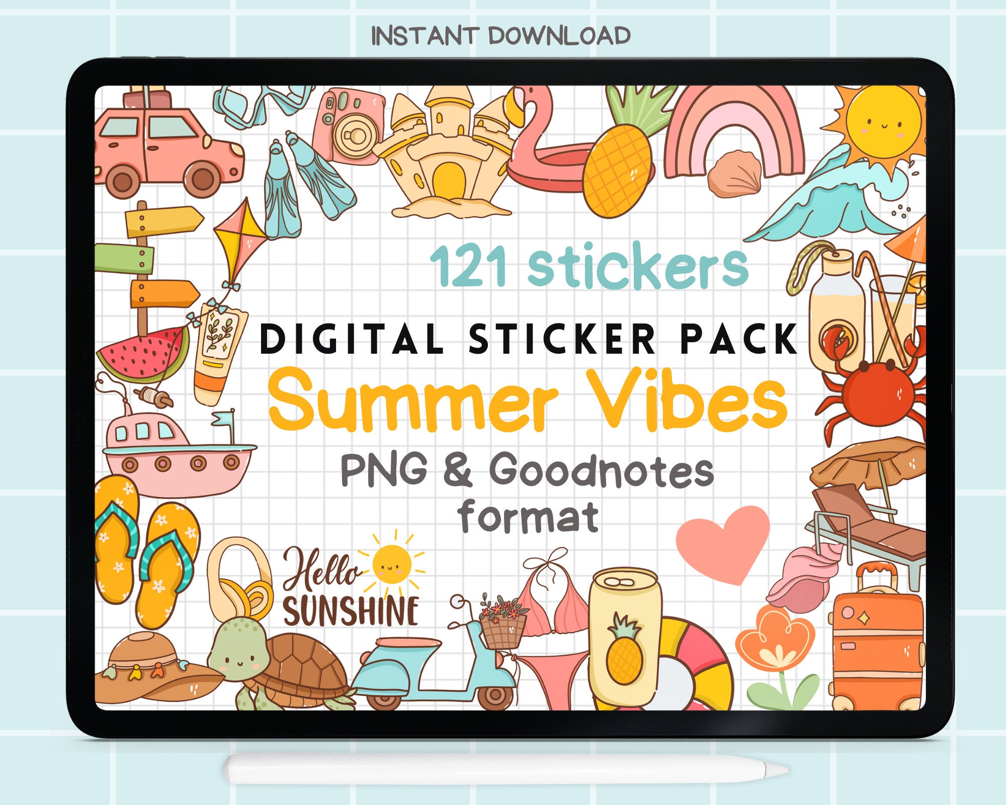 Summer Vibes Digital Stickers Summer Goodnotes Stickers - Etsy