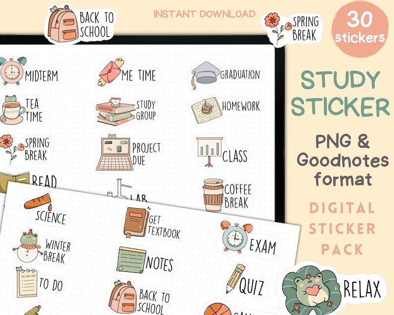 Study Digital Stickers for Goodnotes, Student Goodnotes Stickers, Icon ...