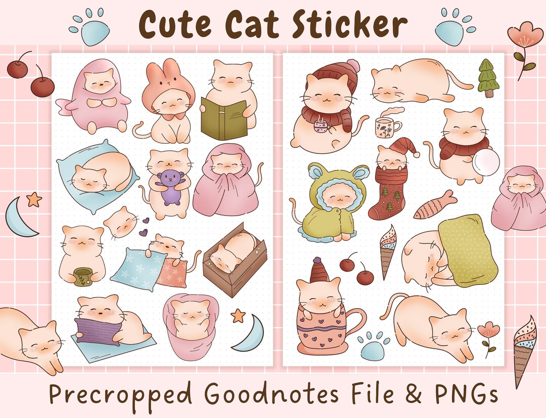 Cute Cat and Stuff Goodnotes Stickers, Lovely Kitten Digital Sticker ...