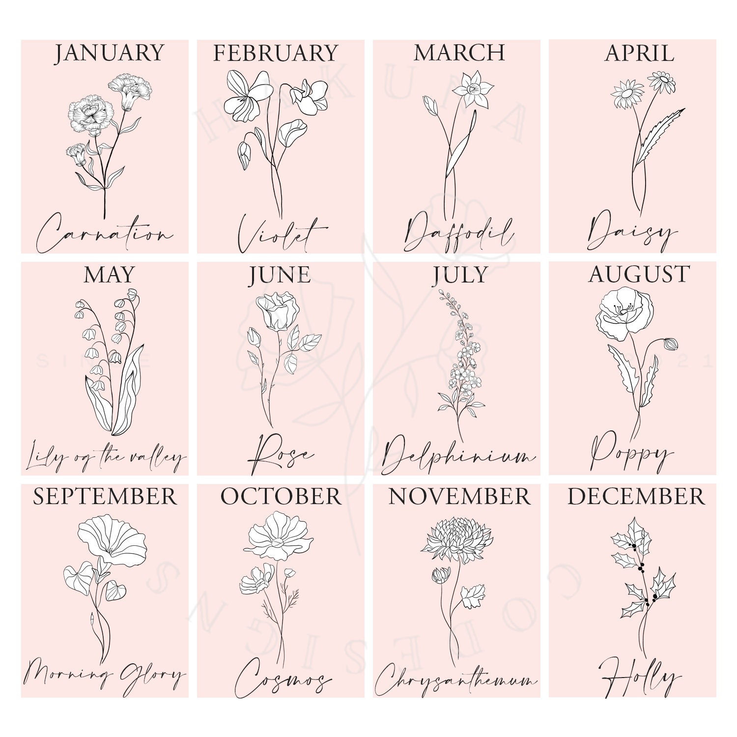 Custom Birth Month Flower Print , Personalized Family Birth Month ...