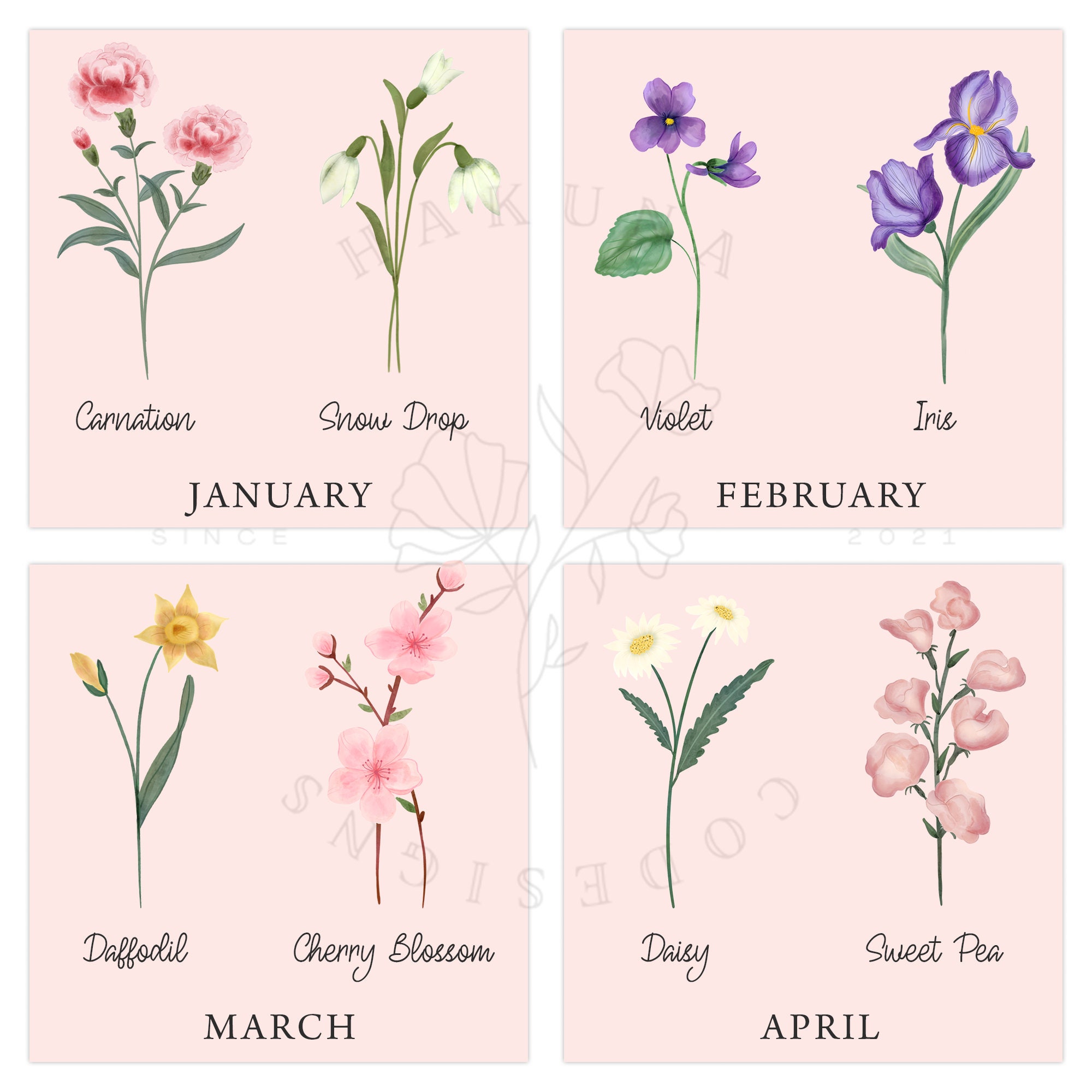 Customizable Watercolor Birth Flower Bunch Print Family Birth - Etsy