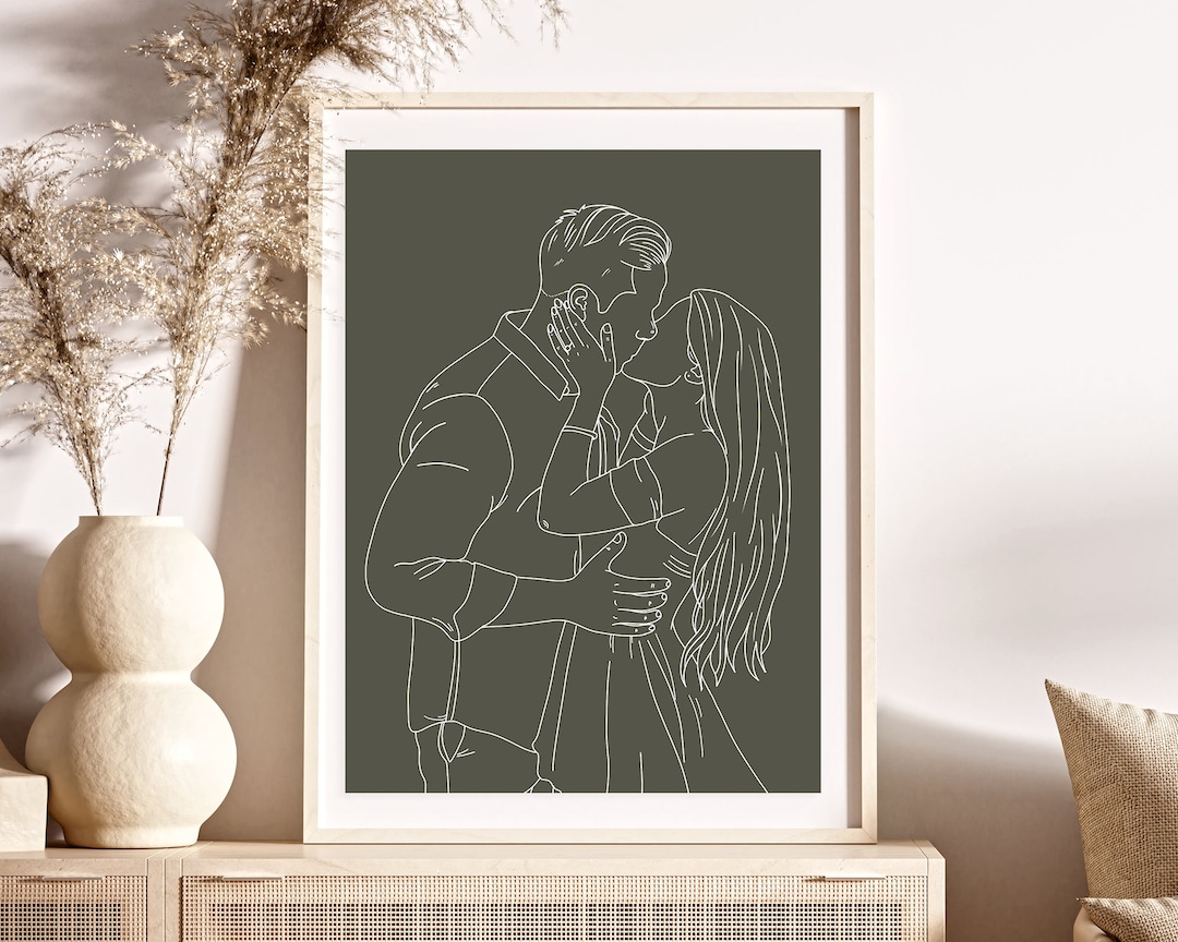 Custom Line Drawing Couple, Custom Portrait, Couple Line Art, Wedding ...