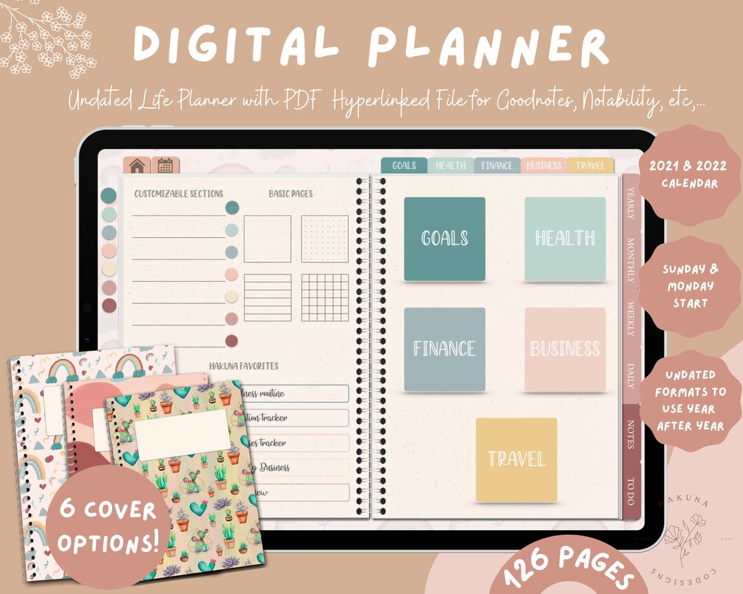 Undated Digital Planner | Boho Digital Planner for Goodnotes and ...