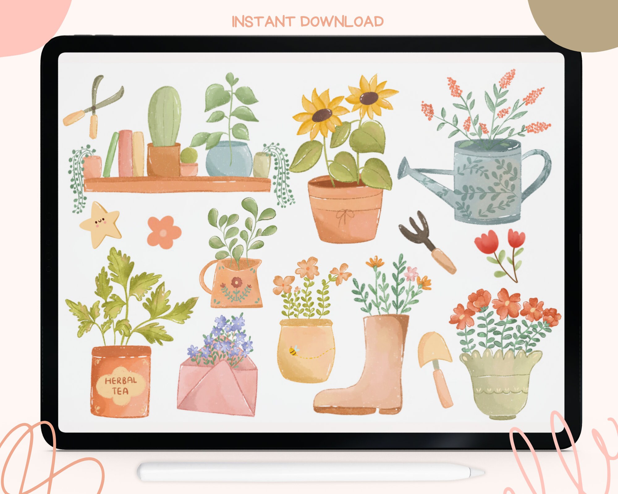 Digital Planner Stickers, Potted Plants Sticker Set, House Garden ...