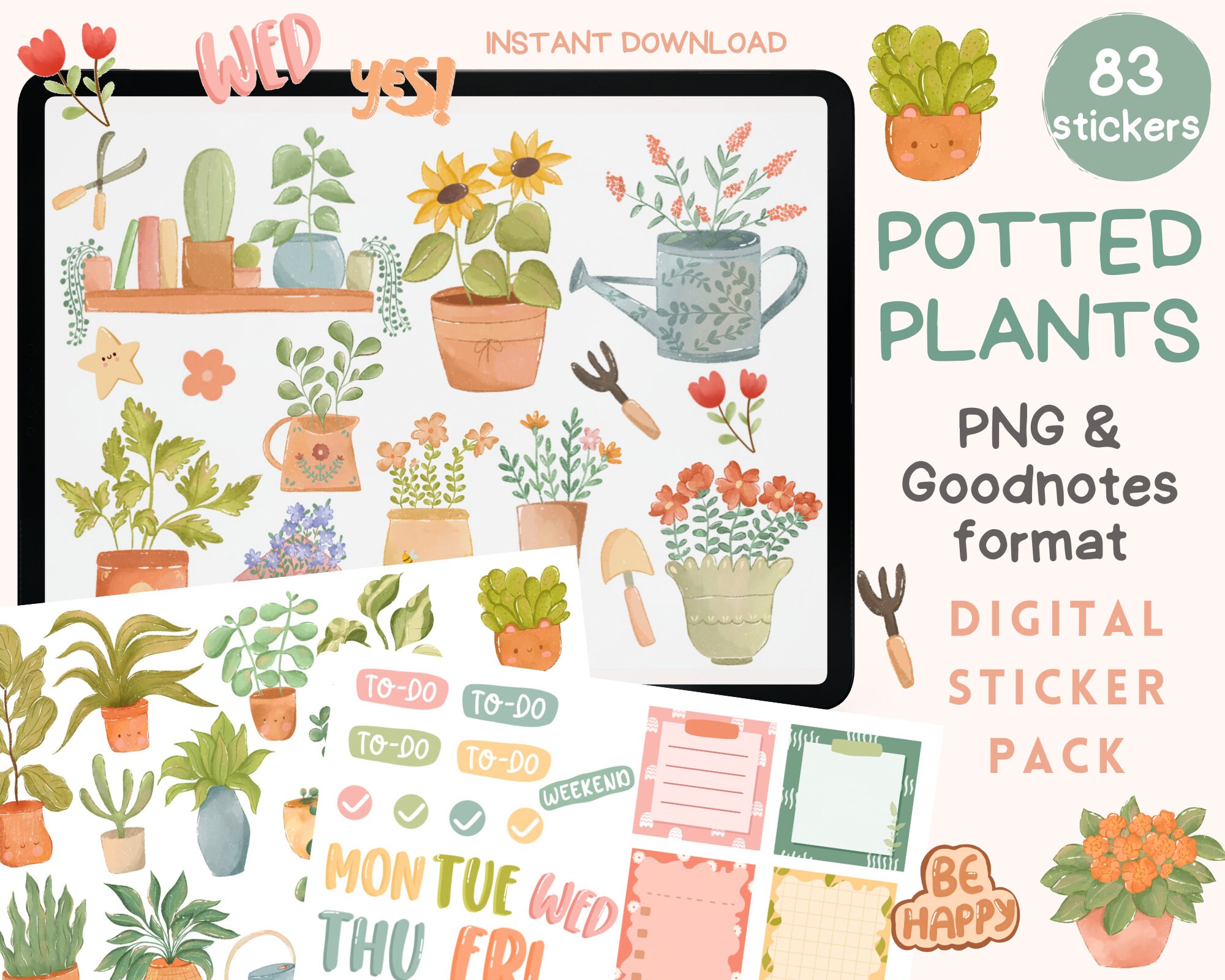 Digital Planner Stickers Potted Plants Sticker Set House - Etsy