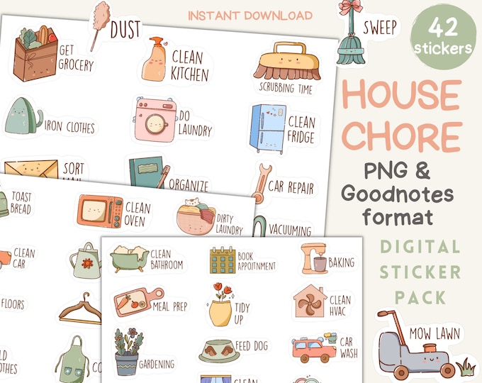 House Chore Goodnotes Stickers, Cleaning Digital Stickers for Ipad ...