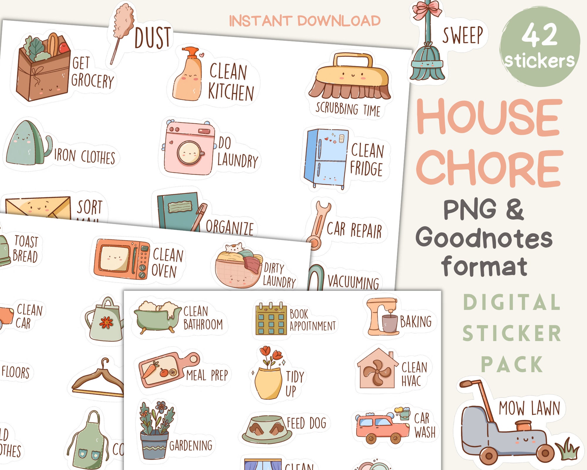 House Chore Goodnotes Stickers Cleaning Digital Stickers for - Etsy