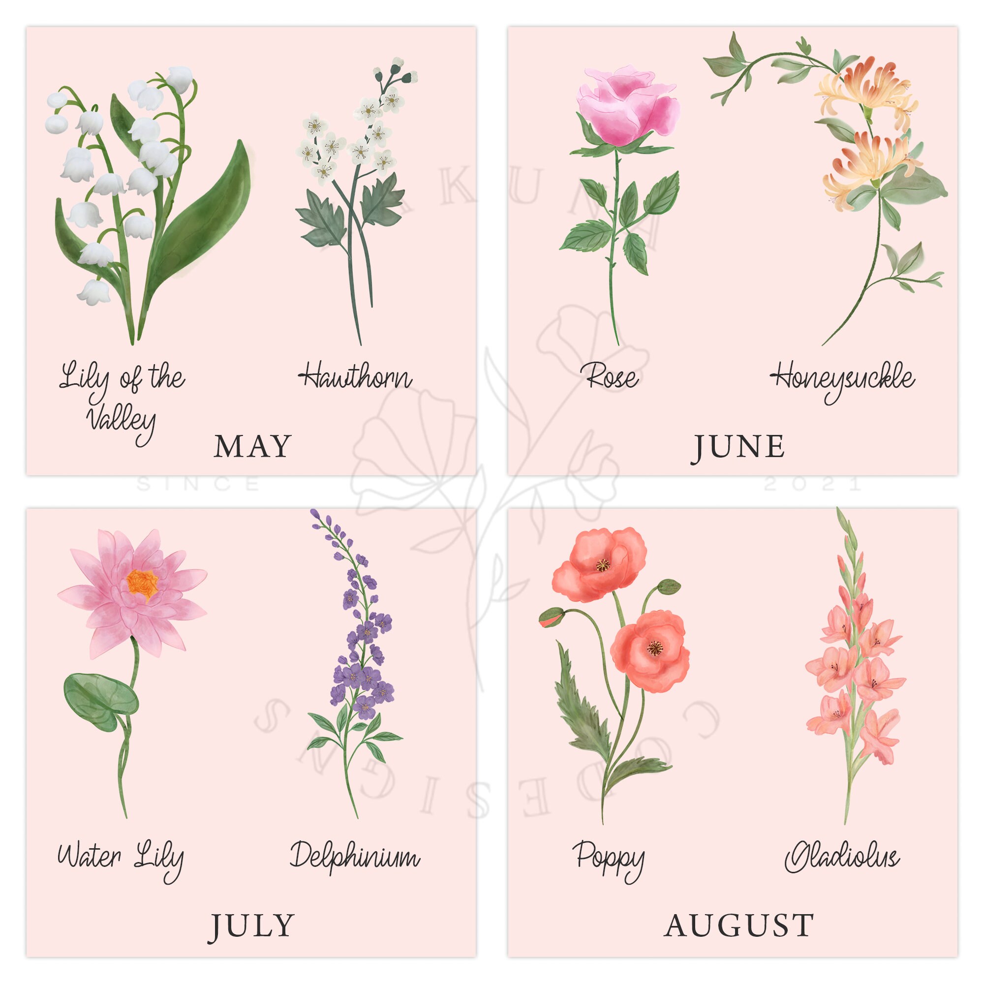 Customizable Watercolor Birth Flower Bunch Print Family Birth - Etsy
